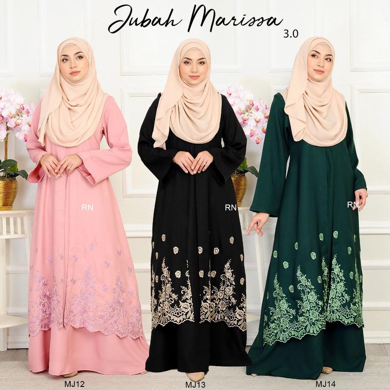 Jubah Marissa 3.0 - Sulam Jahit Baju raya pink hitam emerald - TikTok ...