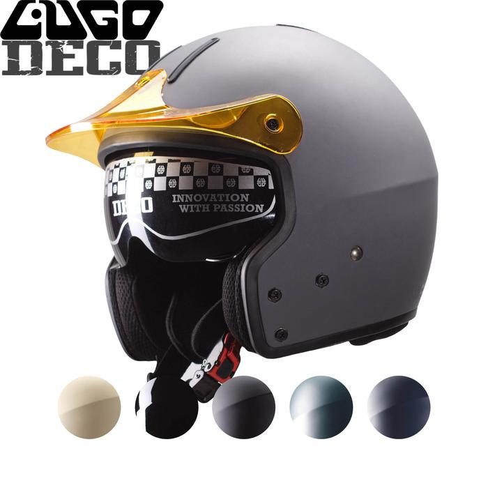 Promo Helm Dewasa Klasik LUGO Deco Polos Standar SNI, Visor Unik ...