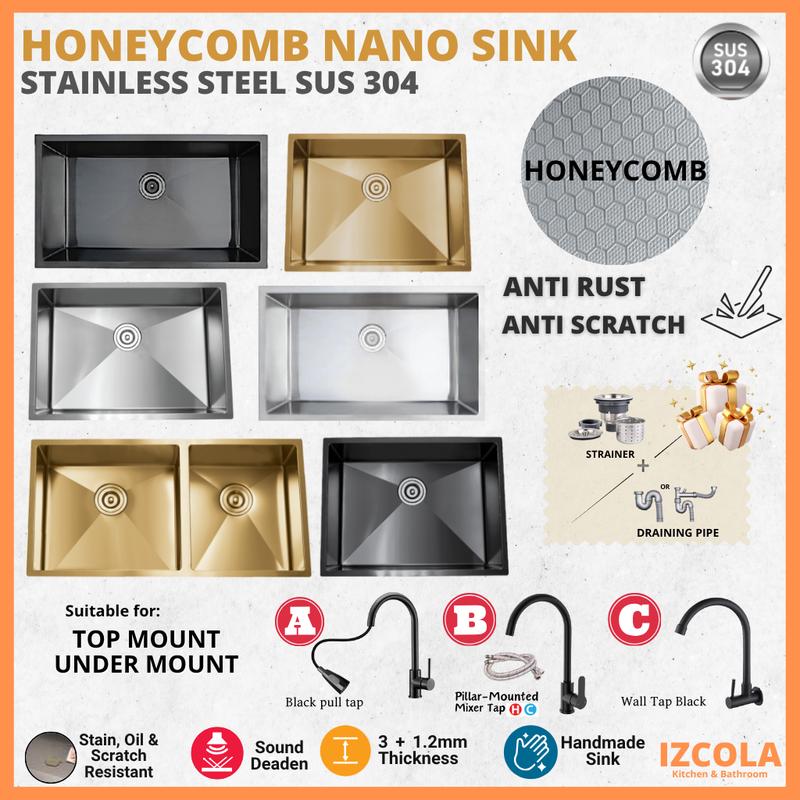 SINKI NANO HONEYCOMB 100% Keluli Tahan Karat SUS304 Buatan Tangan Jenis ...