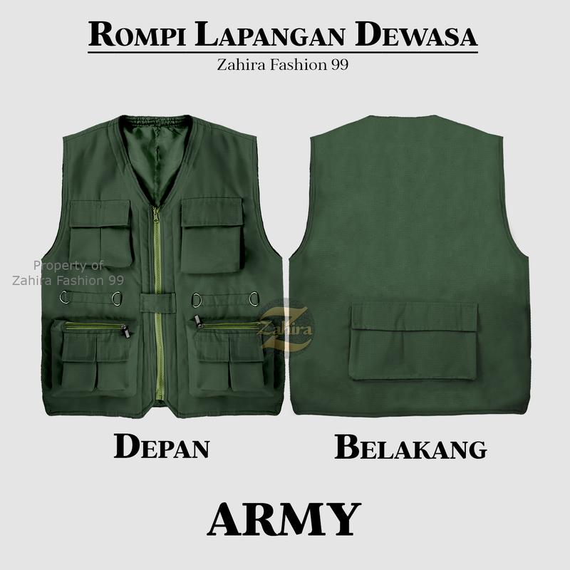 Rompi Vest Kerja Lapangan Dewasa Hijau Army | Rompi Outdoor Ripstop ...