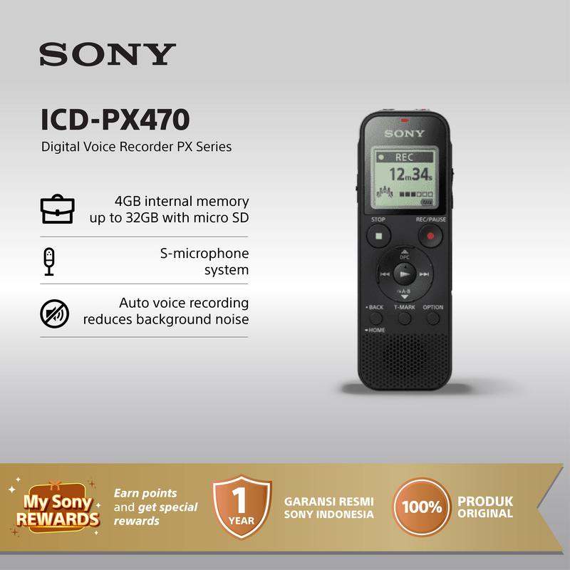 Sony Recorder ICD-PX470 Perekam Suara Digital Seri PX - Black - Shop ...