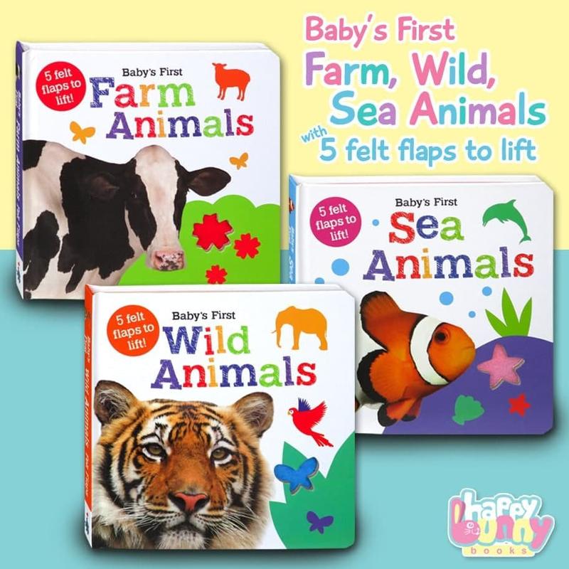 Baby's First Sea / Farm / Wild Animals Animals Board Book With 5 Felt ...