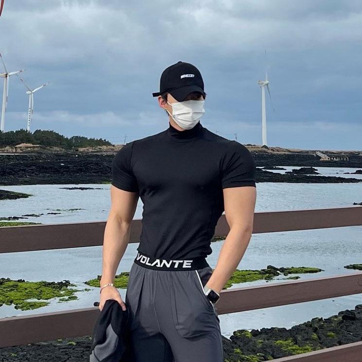 Kemeja-T Sukan, Leher Turtleneck, Untuk Lelaki, Regangan, Sesuai ...