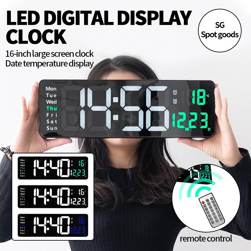 【SG】LED digital wall clock remote control alarm clock large display ...