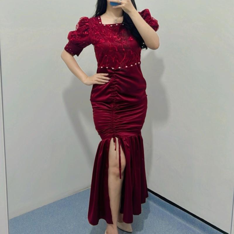 Dress Nadin / Dress satin / Dress pesta natal / dress bridesmaid ...