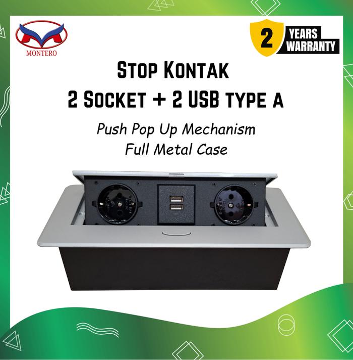 Jual Stop Kontak Tanam Montero Full Metal 2 Lubang & 2 USB Type A Push ...