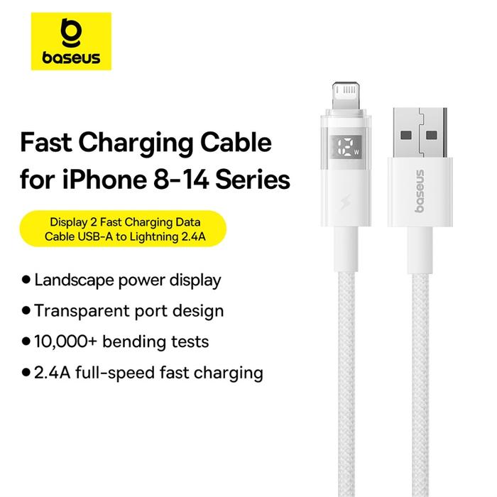 Promo Baseus Display 2 Fast Charging Data Cable USB to iPhone 2.4A ...