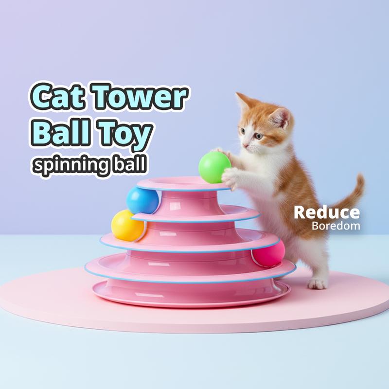 Cat Tower Ball Spinning Balls Toy Mainan Bola Kucing Bertingkat 3 ...