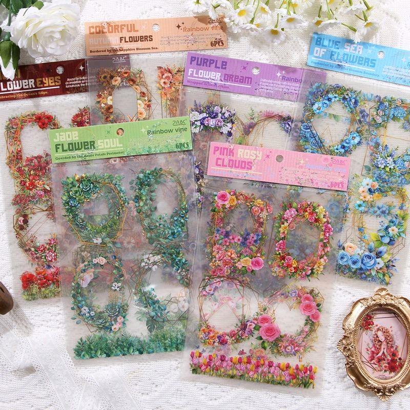 Rainbow Vine Series Flowers Frame Stickers Waterproof Stickers - TikTok ...