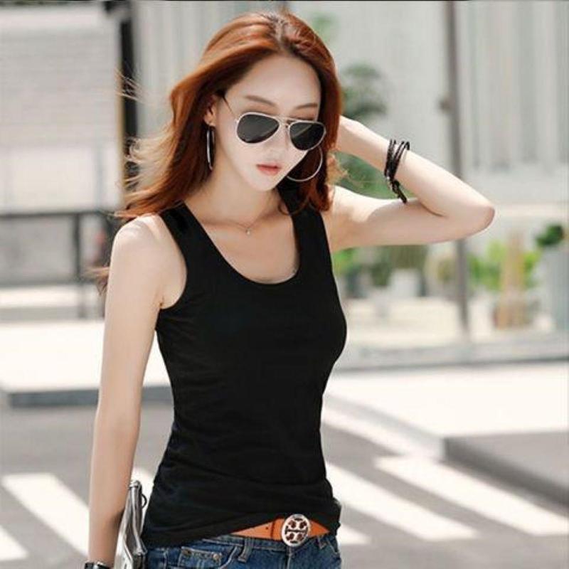 Singlet Tank Top Women U Neck Shape / Halter Top Elastic Slim - TikTok ...