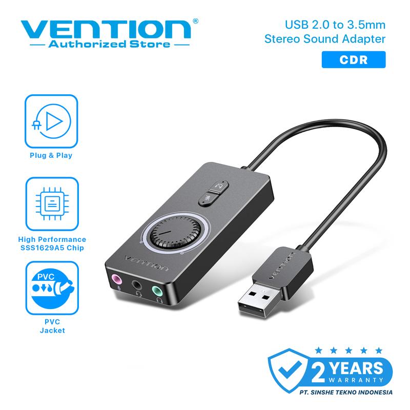 Vention USB Sound Card Aux 3.5mm with Microphone Input and Volume ...