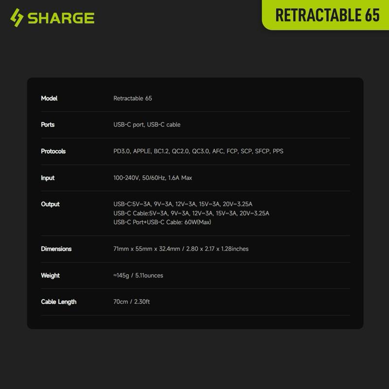 Shargeek Sharge Retractable 65 Pull to Charge, Retract to Store. Sleek ...