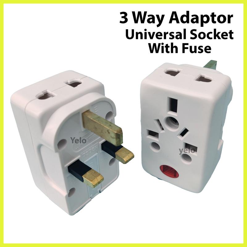 13A Multi 3 Way Adaptor 13A Multi Universal Socket Travel Adaptor ...