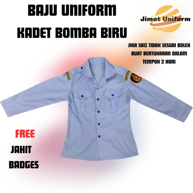 Baju Uniform Bomba Biru Lengan Panjang - Free Jahit Badges / - TikTok ...