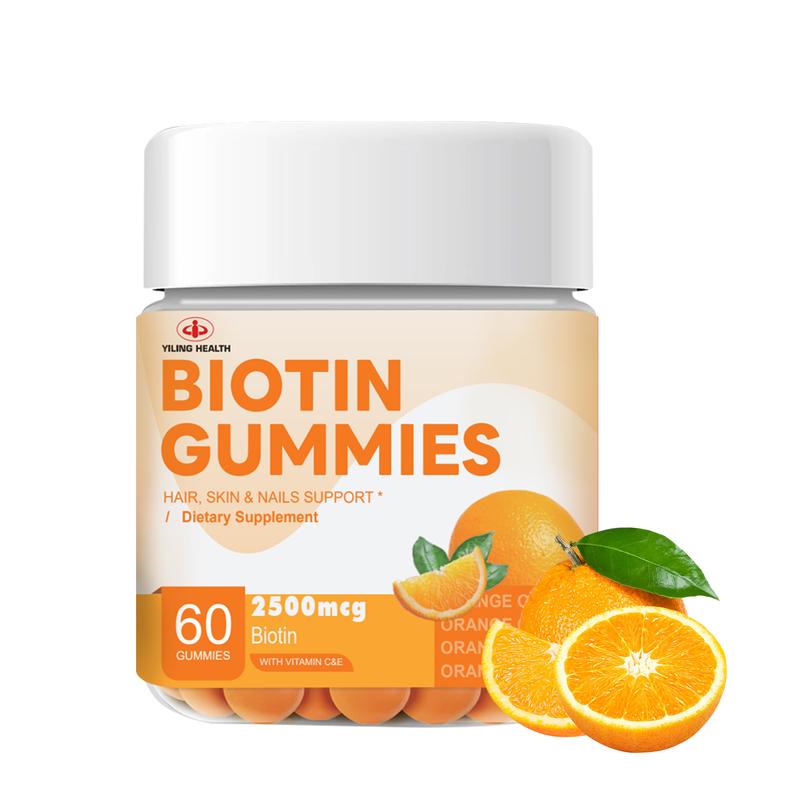 Yiling Biotin Gummies, with Vitamins C and E, Vegan, Orange Flavor, 60 ...