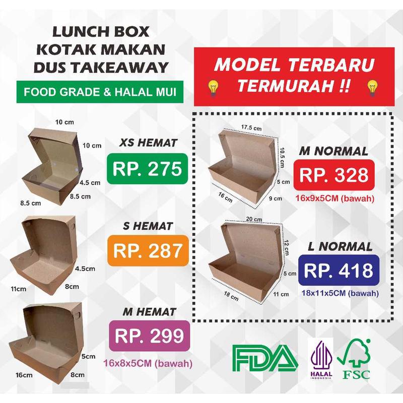 Lunch Box Paper / Kotak Makan / Dus Kraft Coklat Takeaway / Dus Nasi ...