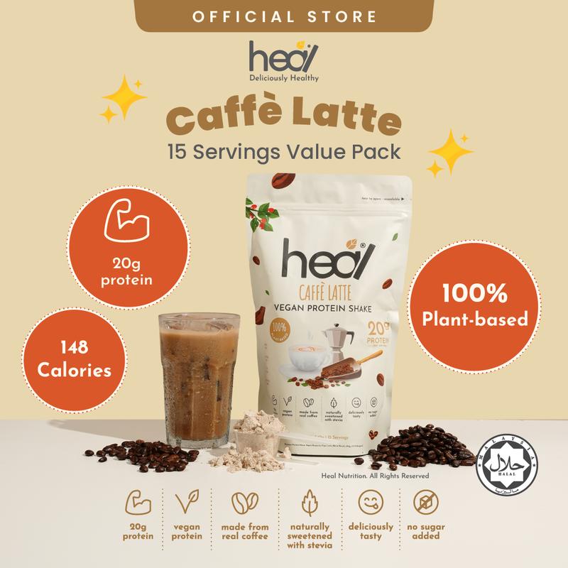 Heal Caffe Latte Vegan Pea Protein Shake Plant Based Powder (15 ...