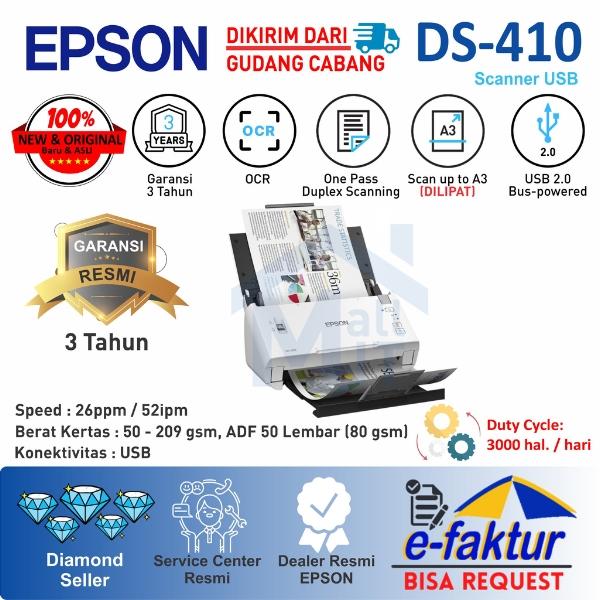 Scanner EPSON Workforce DS-410 DS410 Workforce A3 STITCH ADF USB ...