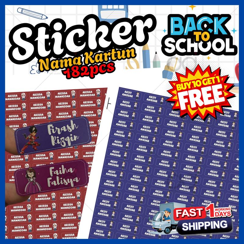 182pcs Sticker Nama Kartun | Sticker Nama Anak | Ship In 1 Day Paper ...