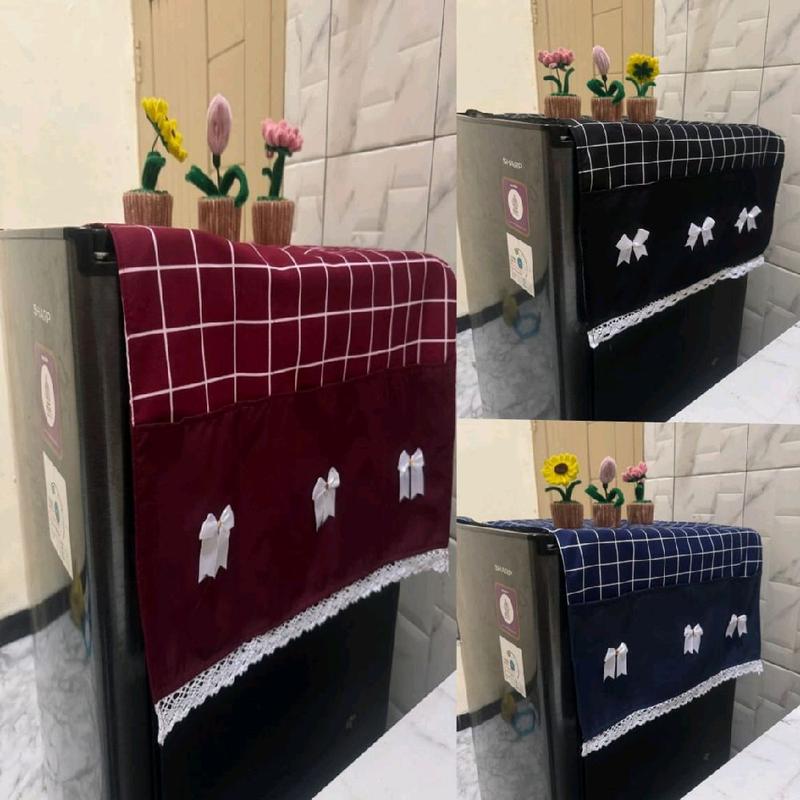 cover kulkas/Taplak kulkas pita renda motif kotak - Shop | Tokopedia