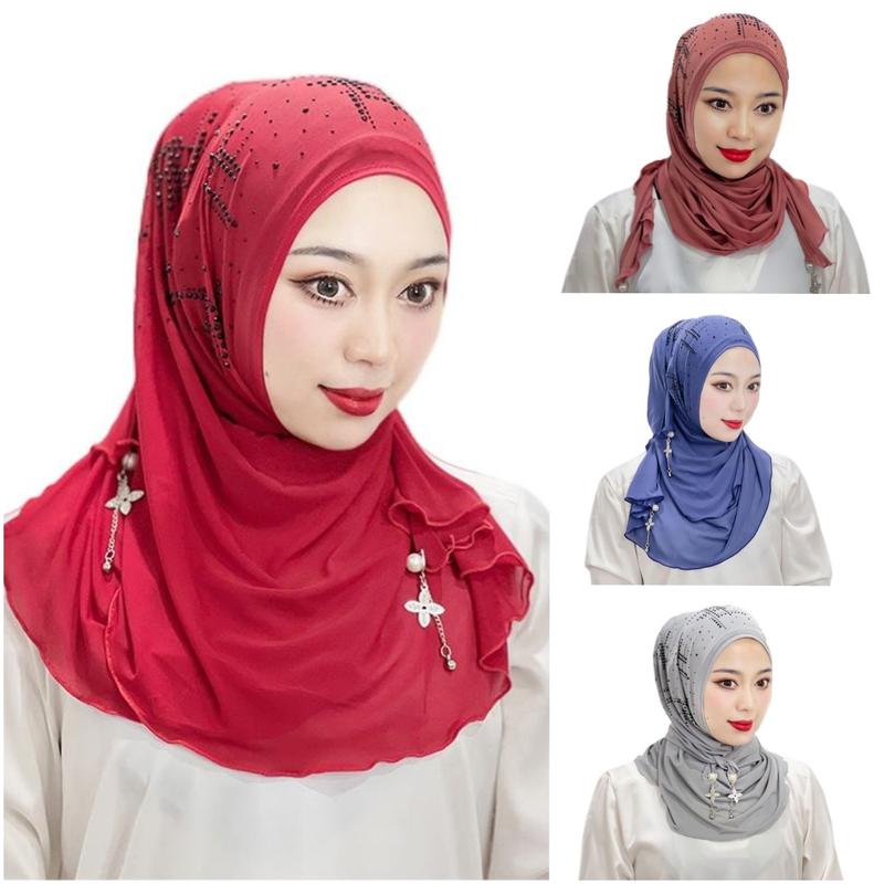Cross-Border Elastic Chiffon Spandex Scarf Full Rhinestone Malay ...