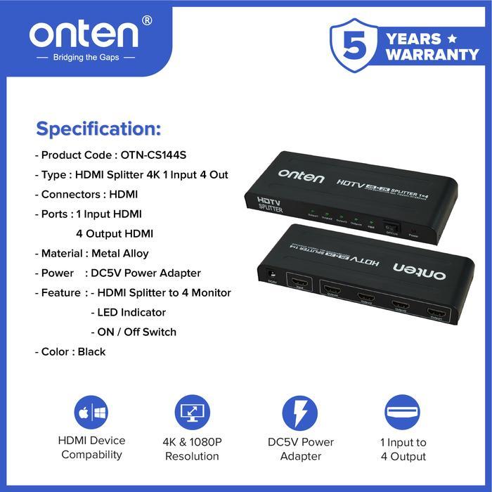 Jual Onten OTN-CS144S HDMI Splitter 4K 1080P 1 Input 4 Output Multi ...