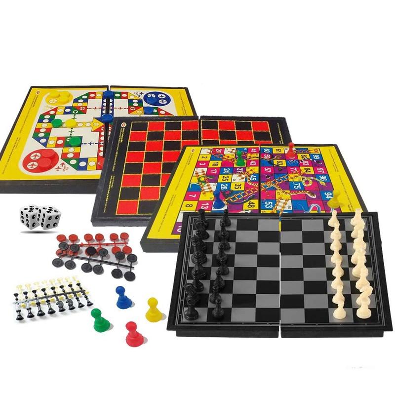 MINI POCKET MAGNETIC GAME SET CHESS / DRAUGHTS / SNAKE / AEROPLANE ...