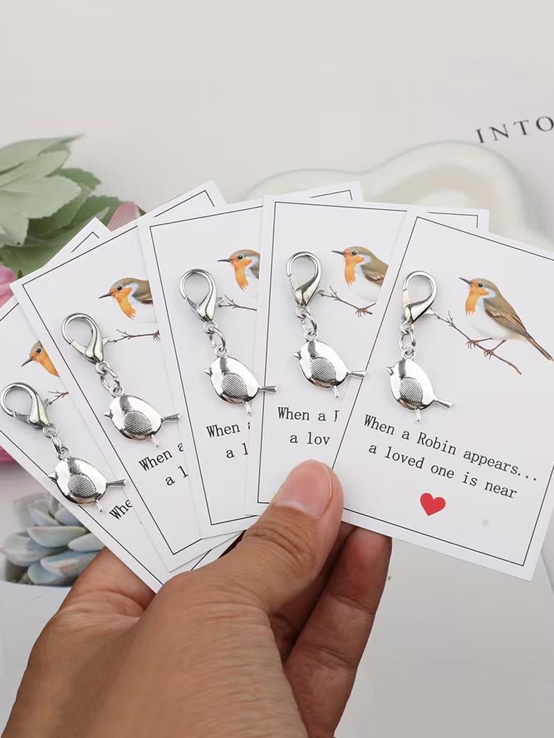 1pc/5pcs Adorable Robin Keychain Charm, Bird Keychains With Lobster Clasp, Comes With A Card ...