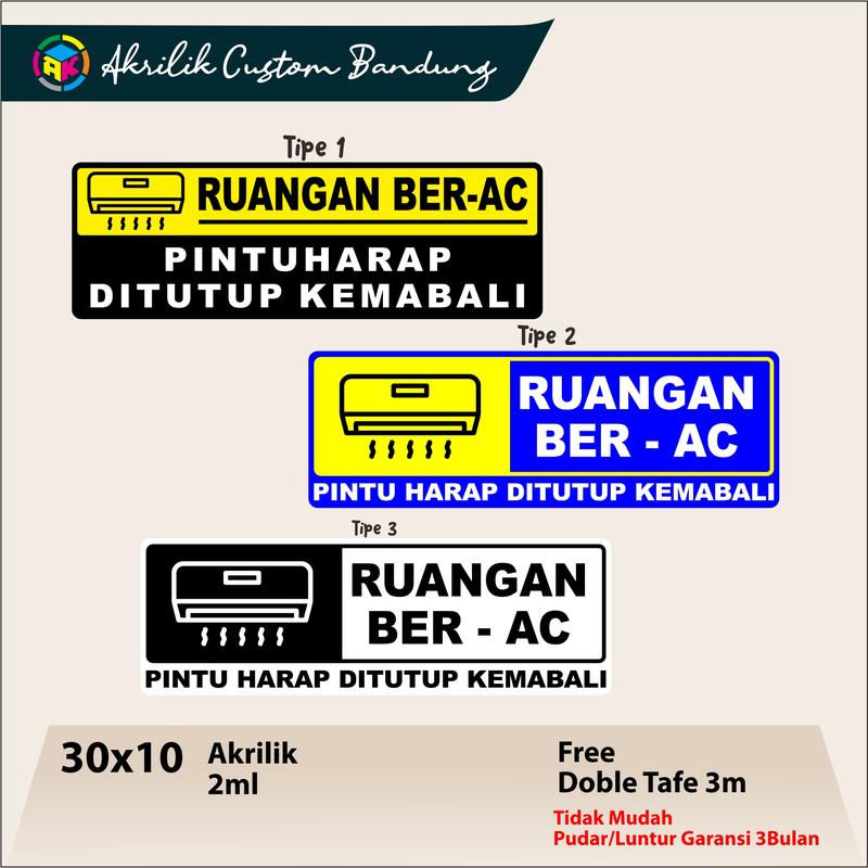 Akrilik Bening Signage Ruangan Ber AC Pintu Harap Tutup Kembali - Shop ...