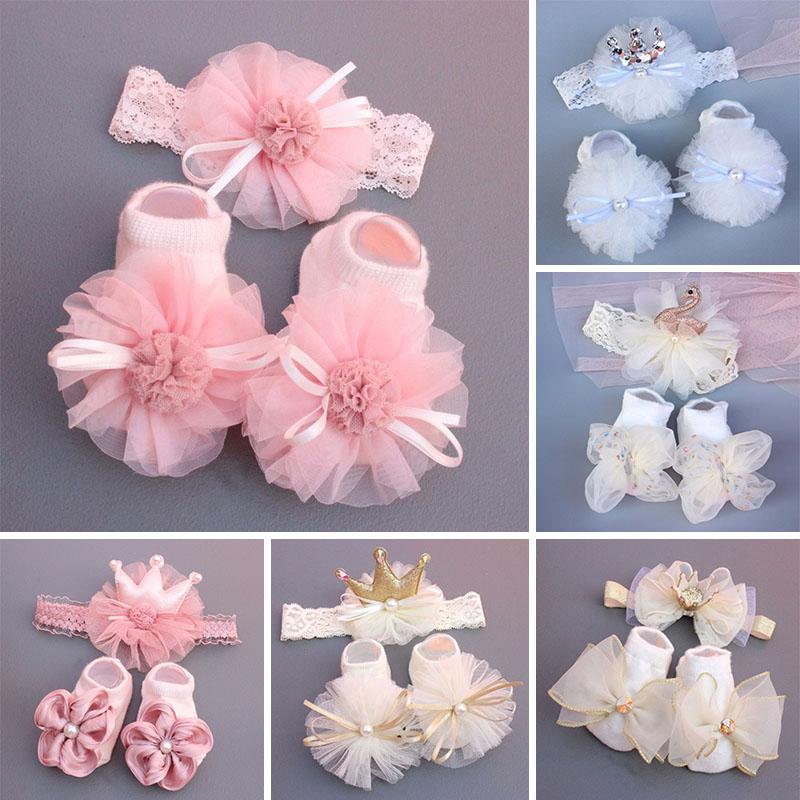 Set Stokin Ikat Kepala Bayi Elastik, 2 Keping / Set, Renda Bunga ...