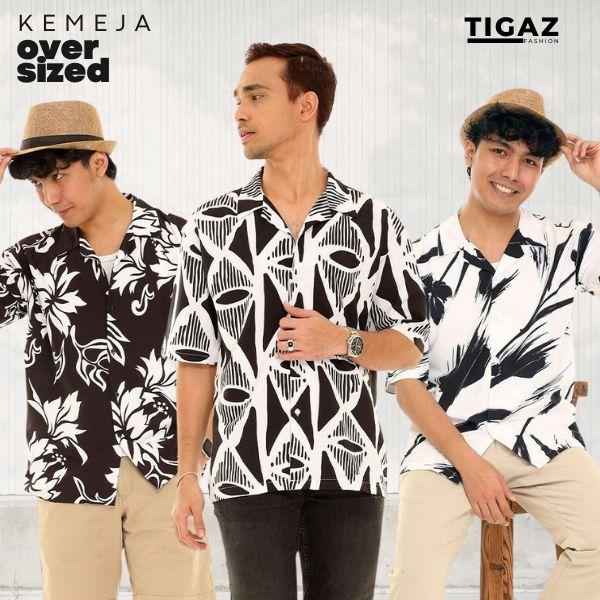 TIGAZ FASHION Kemeja Oversized Lengan Pendek Ice Silk S-XL Modern ...