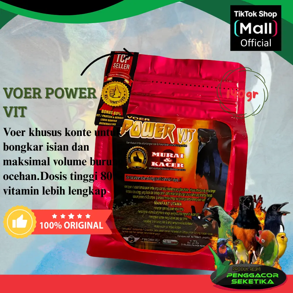 Pakan VOER POWER VIT 140 g Voer Khusus Murai Kacer Vitamin Maksimalkan ...