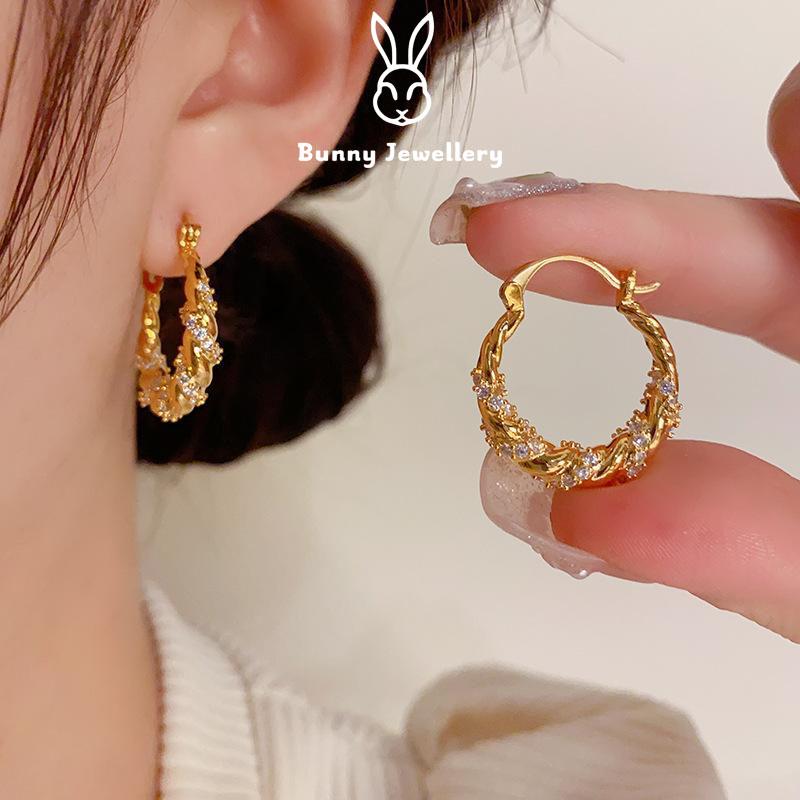 Anting-anting bulat bergaya Korea yang simpel dan modis, aksesori ...