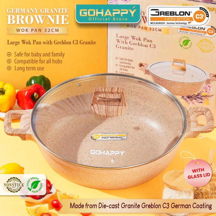 Jual Panci Wok Pan 32Cm Anti Lengket Greblon C3 Germany Granite ...