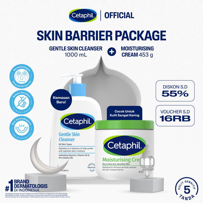 Promo Cetaphil Moisturizing Cream 453g + Gentle Skin Cleanser 1000ML ...