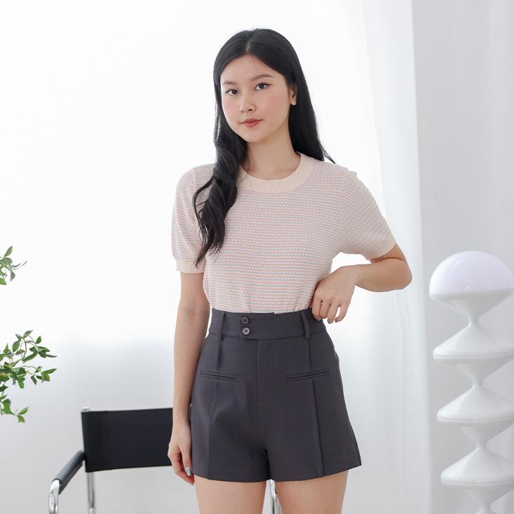 Chela Double Button Shorts Grey - TikTok Shop Singapore