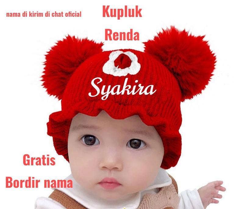 Kupluk Pompom Bunga Renda Request Bordir Nama Suka-Suka Bayi - Shop ...