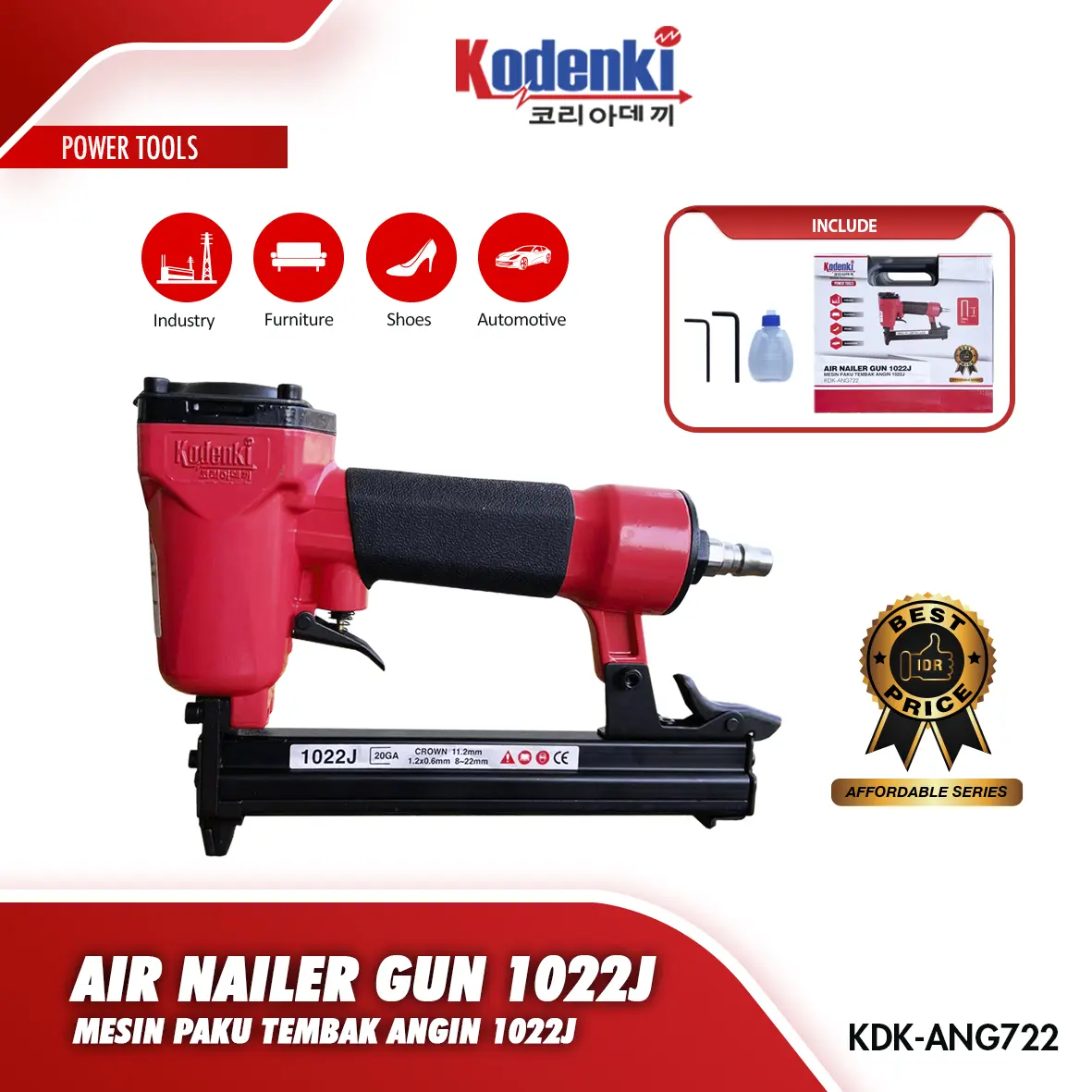 Kodenki Air Nailer 1022J Mesin Air Nail Gun Alat Paku Tembak Stapler ...