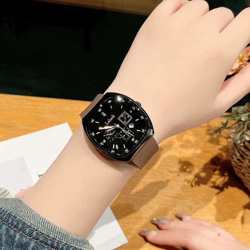 Square quartz watch, silicone material, simple, elegant and casual ...