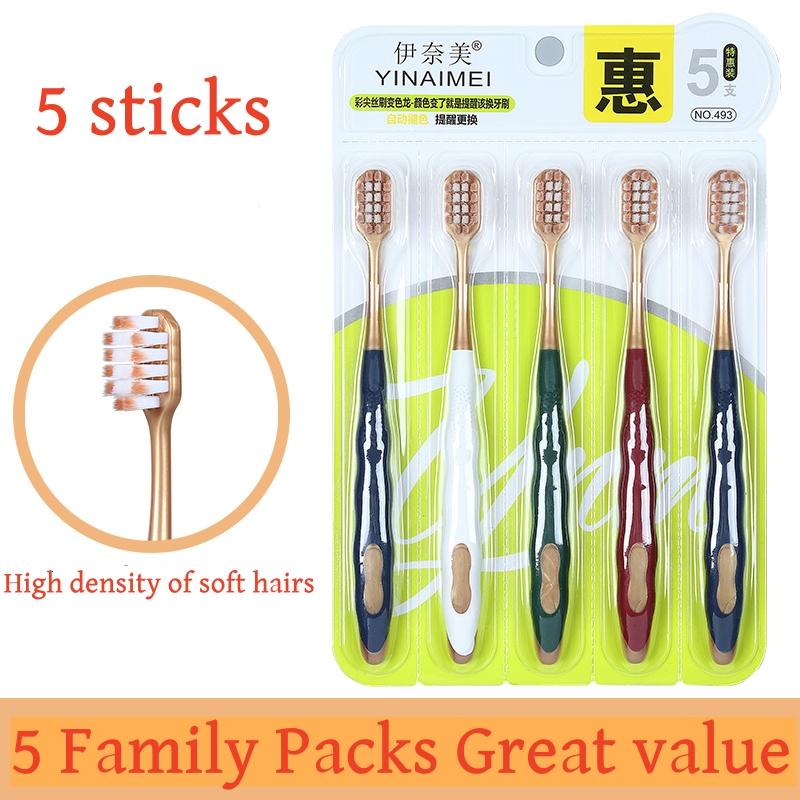 5-pack adult toothbrushes with soft filament bristles to efficiently ...