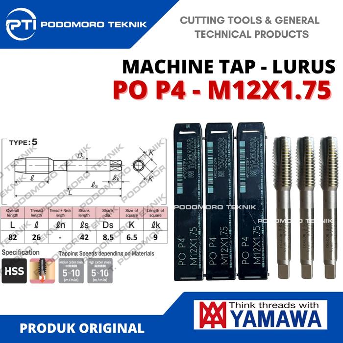 Promo YAMAWA Tap Mesin M12X1.75 MACHINE Taps PO P4 M12 X 1.75 Straight ...