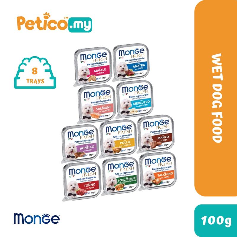 MONGE Fresh 100g Pate Chunkies Wet Dog Food (Beef/ Salmon/ Pork ...