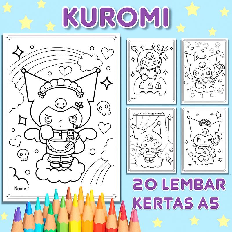 Buku Mewarnai Anak-Kertas Mewarnai Tema Kuromi 20-40 Lembar A4/A5 ...