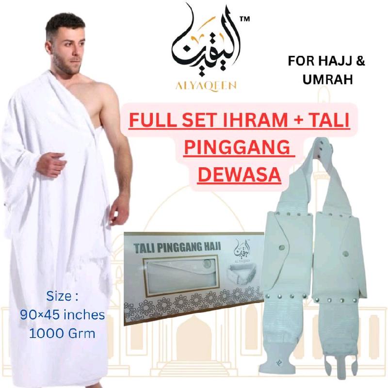 "Set Ihram Alyaqeen Dewasa Lengkap – 2 helai kain (90x45 inci, - TikTok ...