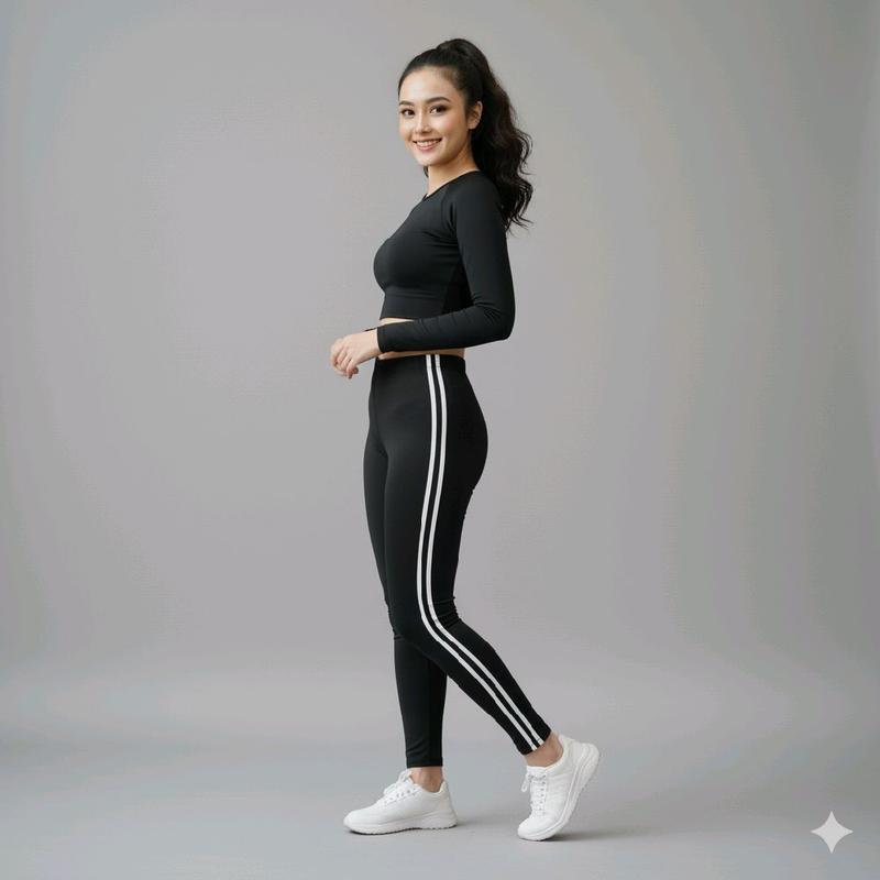 Legging List strip 2 Putih Bahan Tebal PREMIUM/ Legging Garis Putih dua ...
