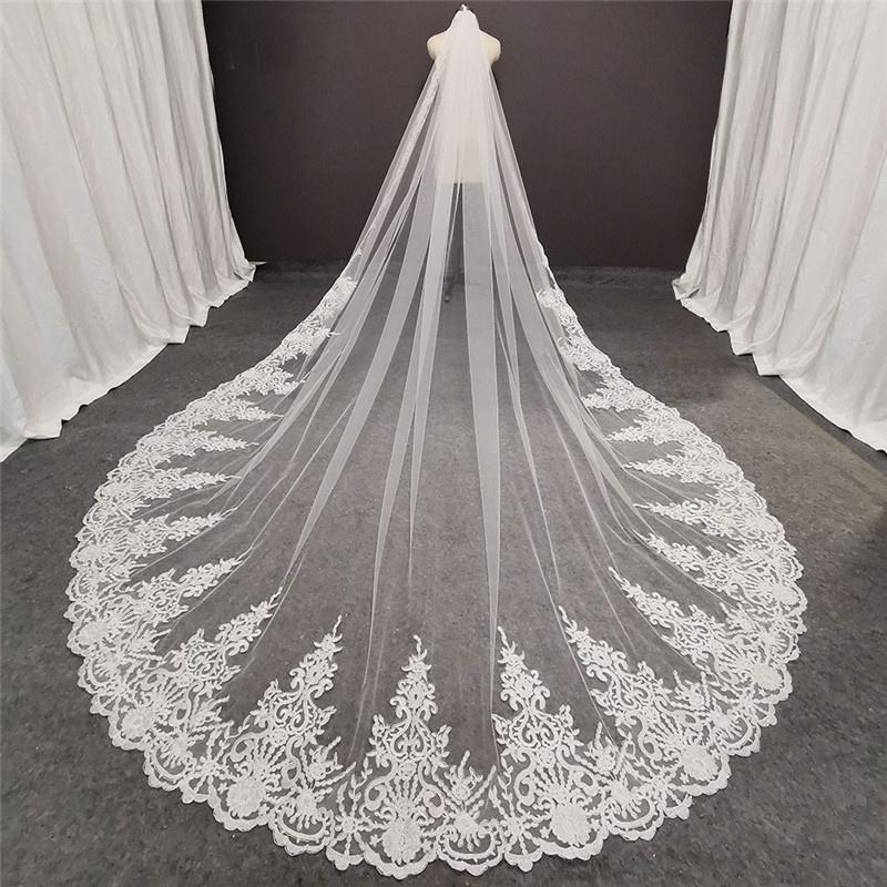 Real Photos Long Lace Bridal Veil 6 Meters 1 Layer Cathedral - TikTok ...