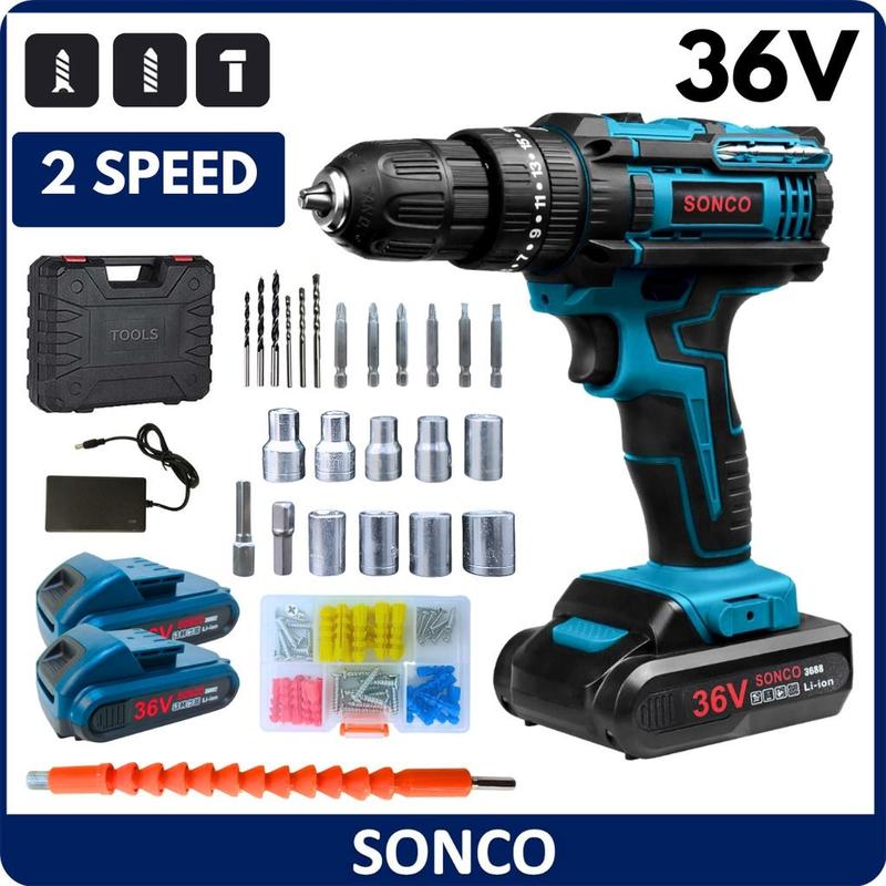 SONCO 36882 Cordless Impact Drill Screwdriver 2 Battery Hammer - TikTok ...