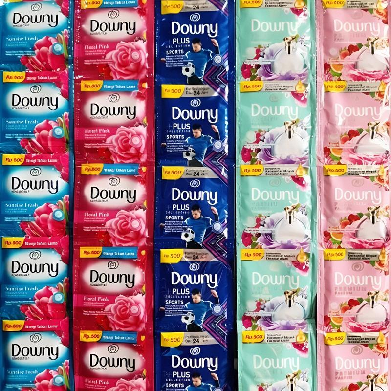 4 renceng Downy gopek isi 48 sachet warna merah biru ungu pink detergen ...