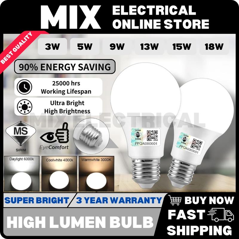 Sirim E27 LED Bulb Downlight 3W 5W 9W 13W 15W 18W A Bulb Mentol ...