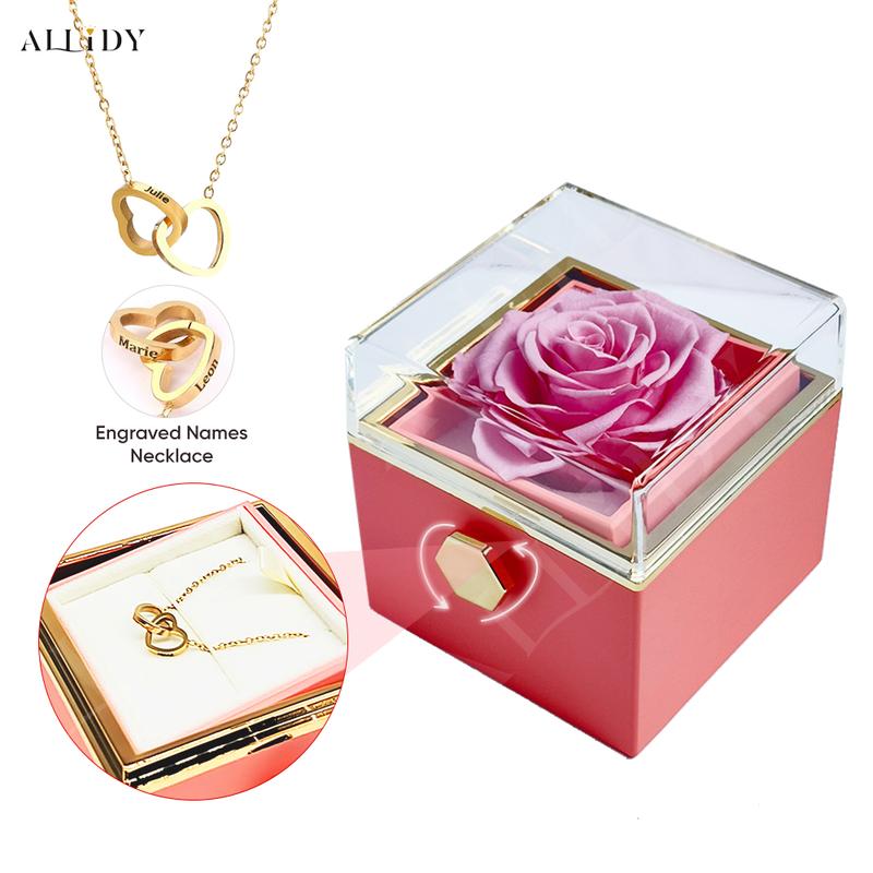 Eternal Rose Rotate Jewelry Storage Box Wedding Love heart chain ...